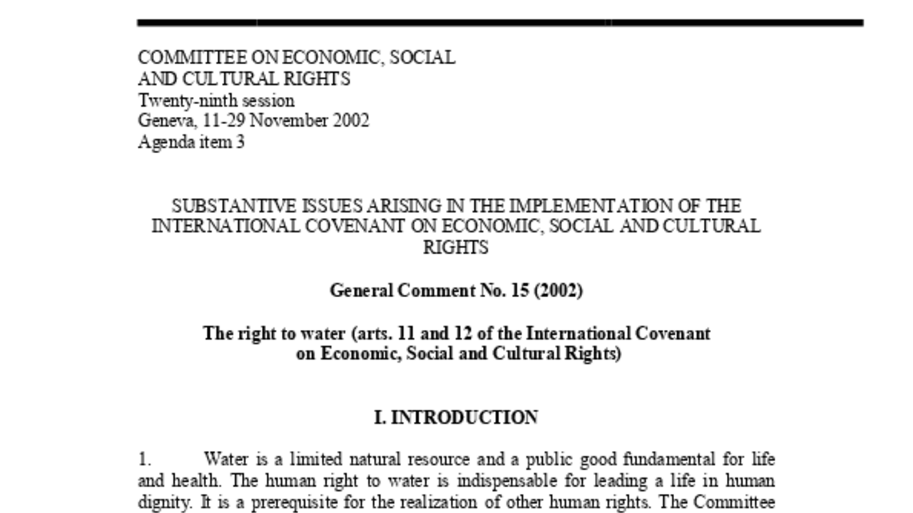 General Comment No. 15 on the Right to Water (2002) - Geschichte ...