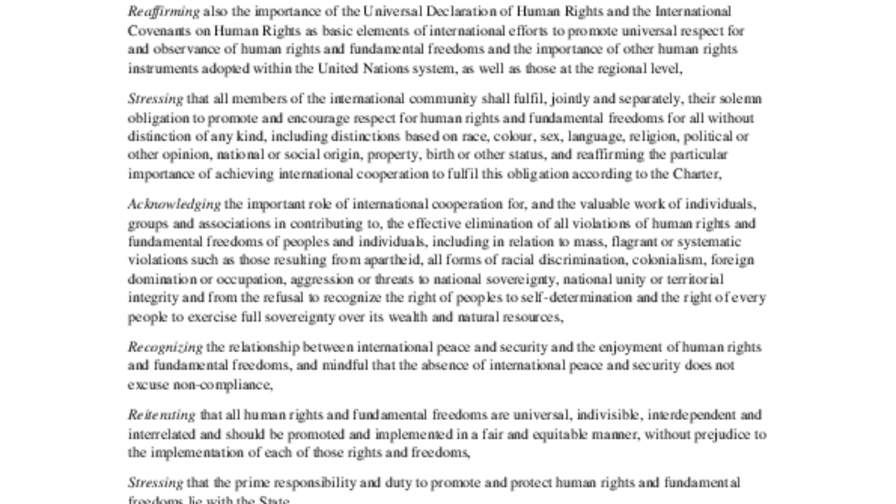 Declaration on Human Rights Defenders (1998) - Geschichte Menschenrechte